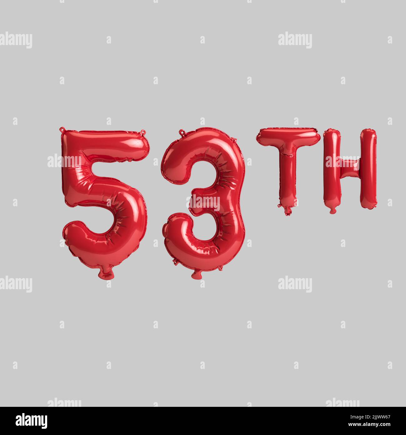 3d illustration of 53th red balloons isolated on white background Stock ...