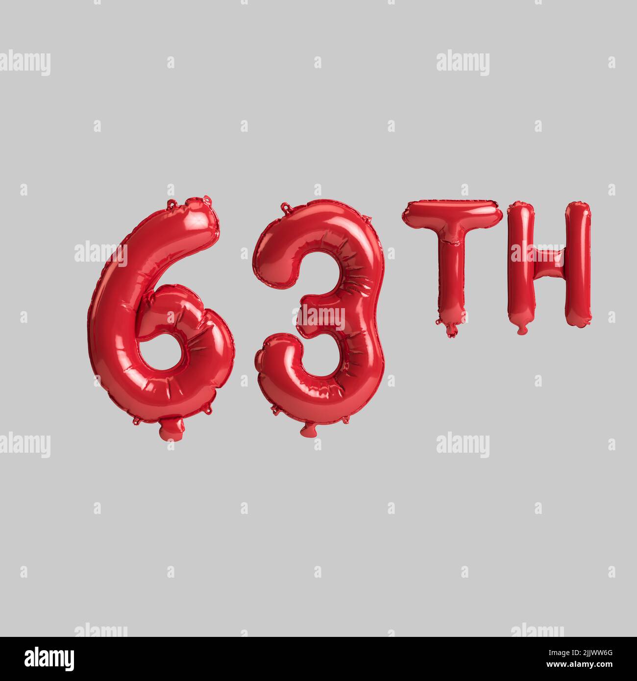 3d illustration of 63th red balloons isolated on white background Stock ...
