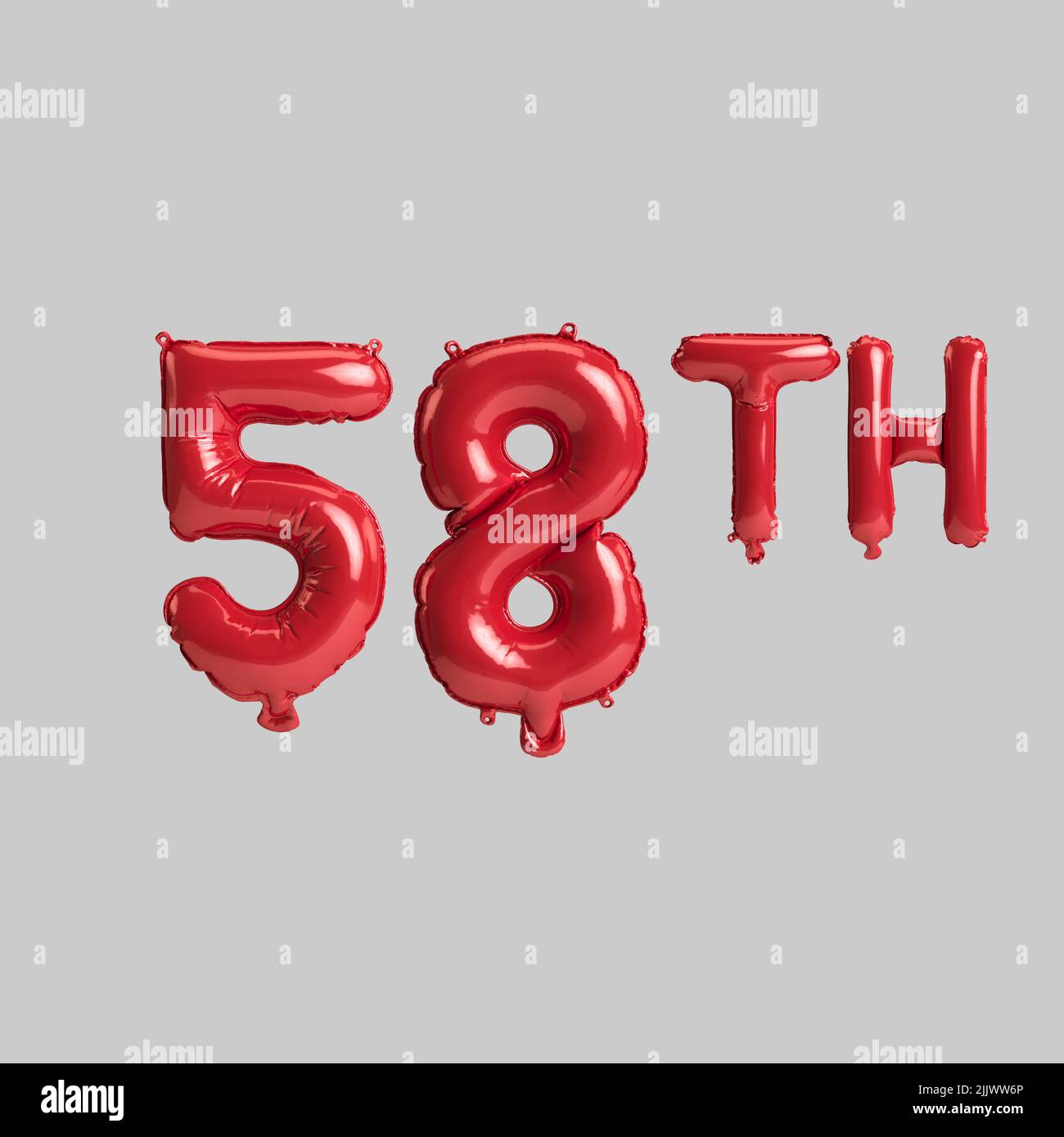3d illustration of 58th red balloons isolated on white background Stock ...