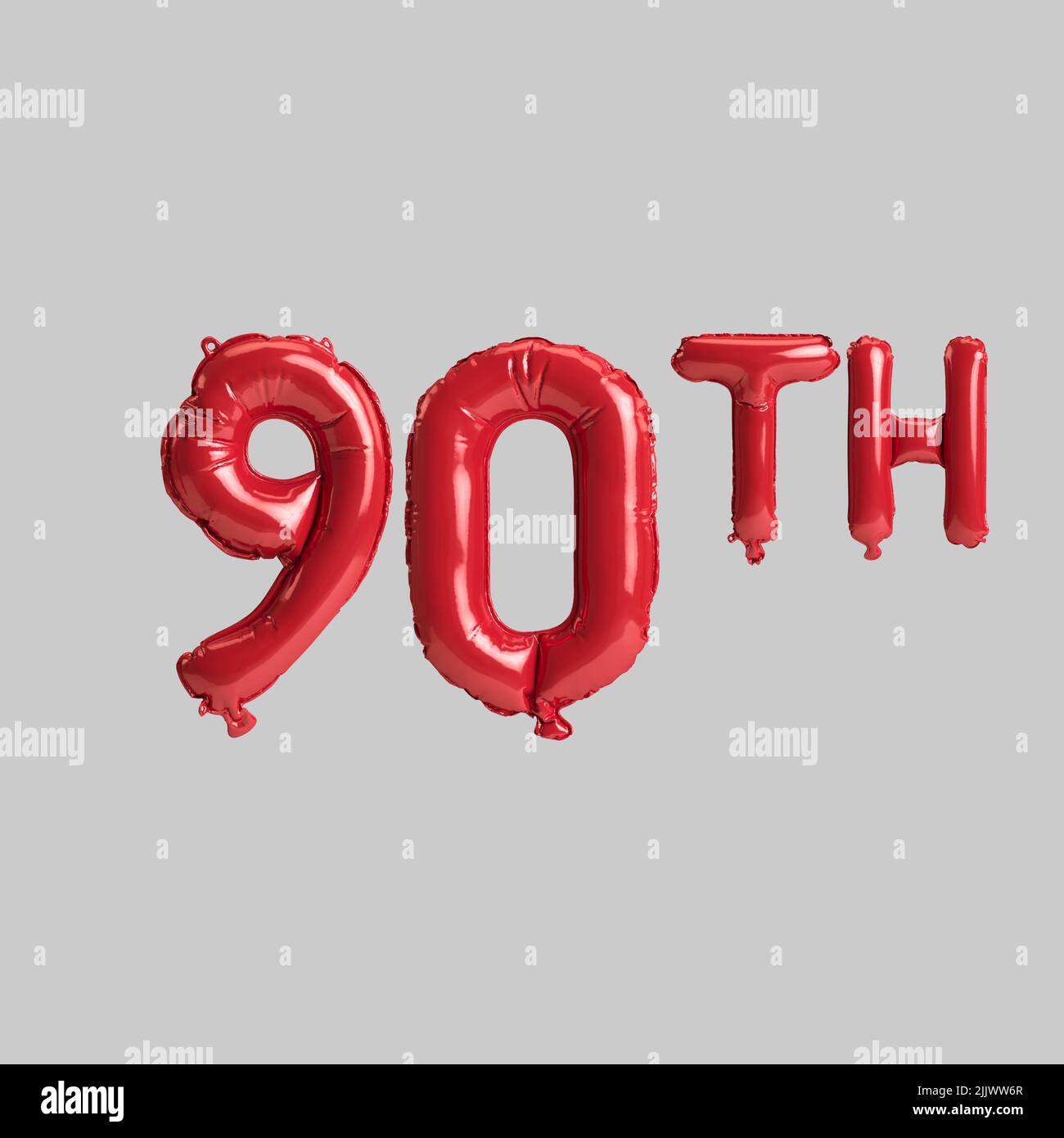 3d illustration of 90th red balloons isolated on white background Stock ...