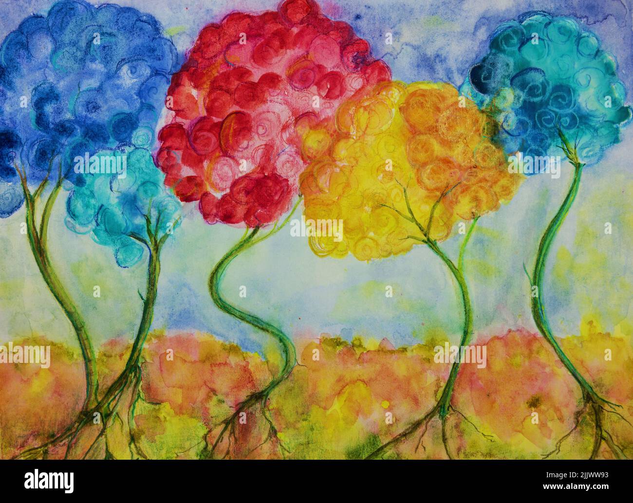 Walking flower trees. The dabbing technique near the edges gives a soft ...