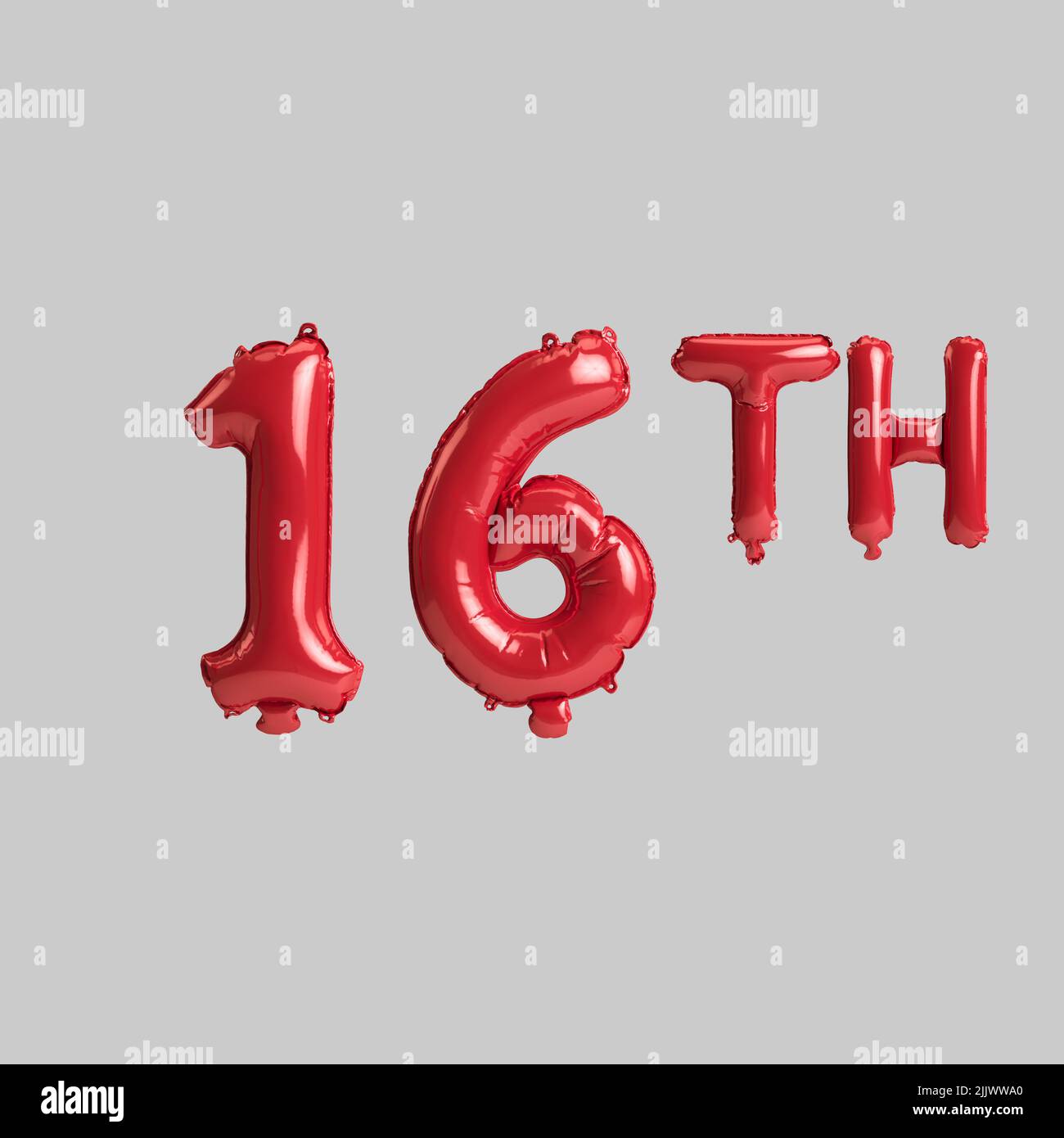 3d illustration of 16th red balloons isolated on white background Stock ...