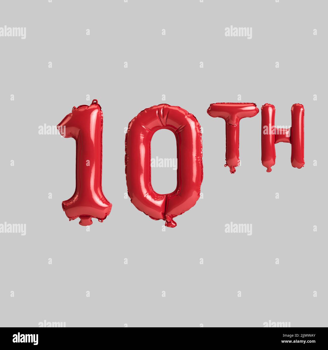 3d illustration of 10th red balloons isolated on white background Stock ...