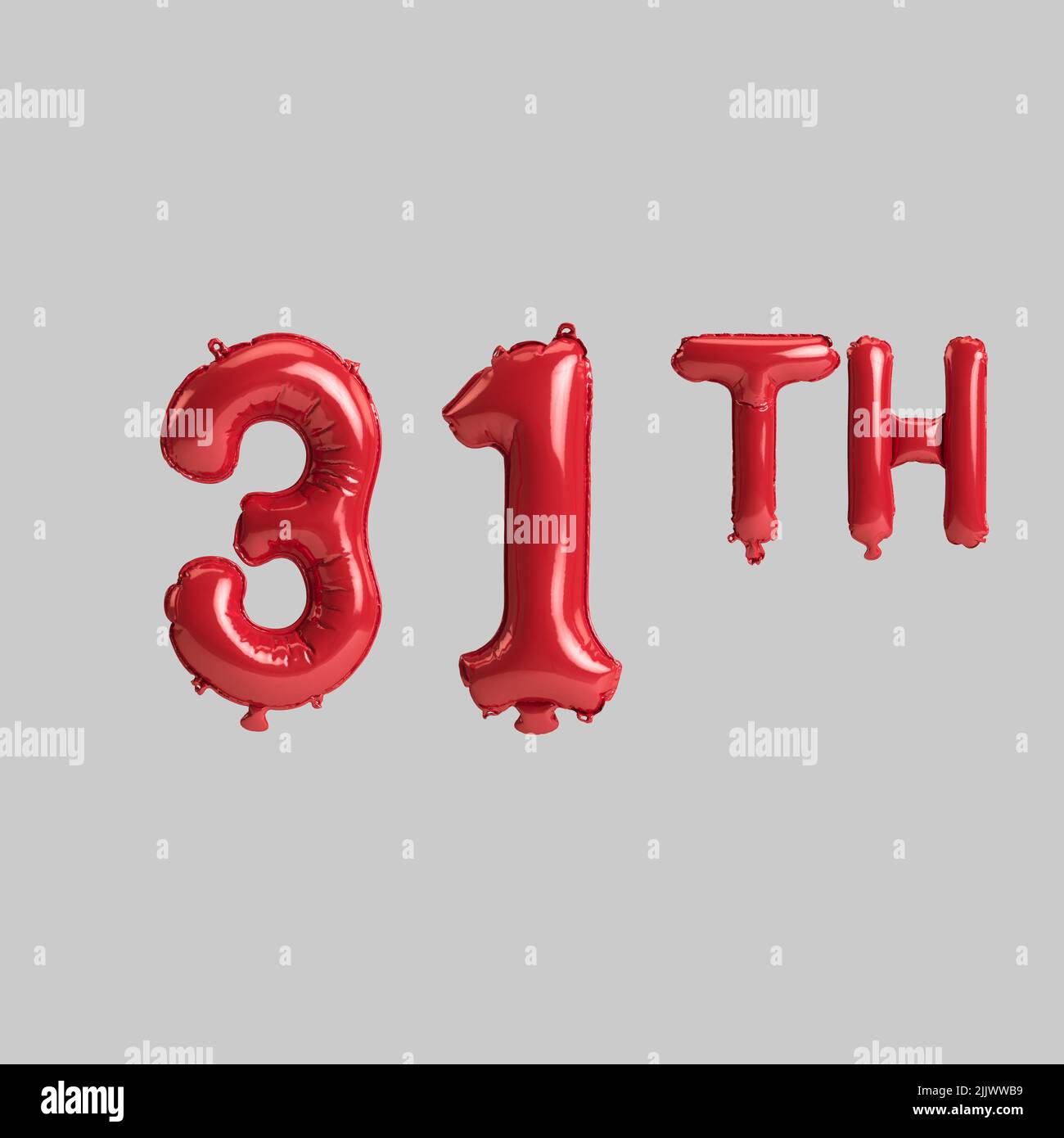 3d illustration of 31th red balloons isolated on white background Stock ...