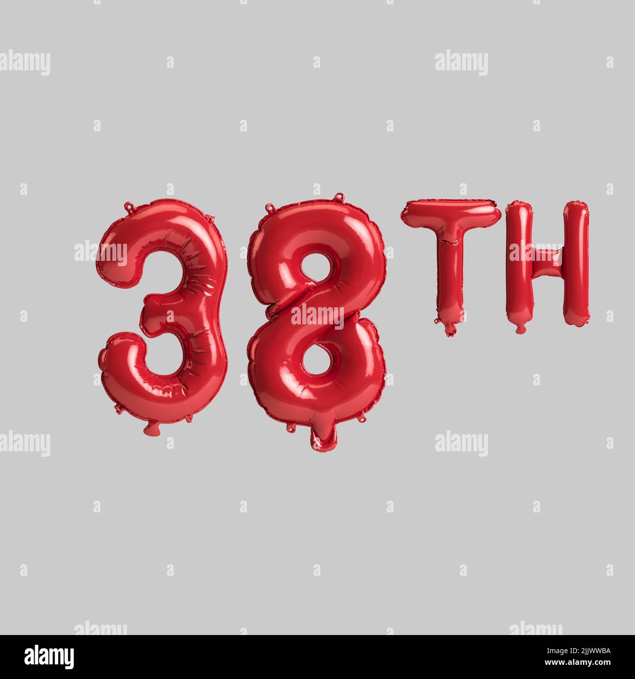 3d illustration of 38th red balloons isolated on white background Stock ...