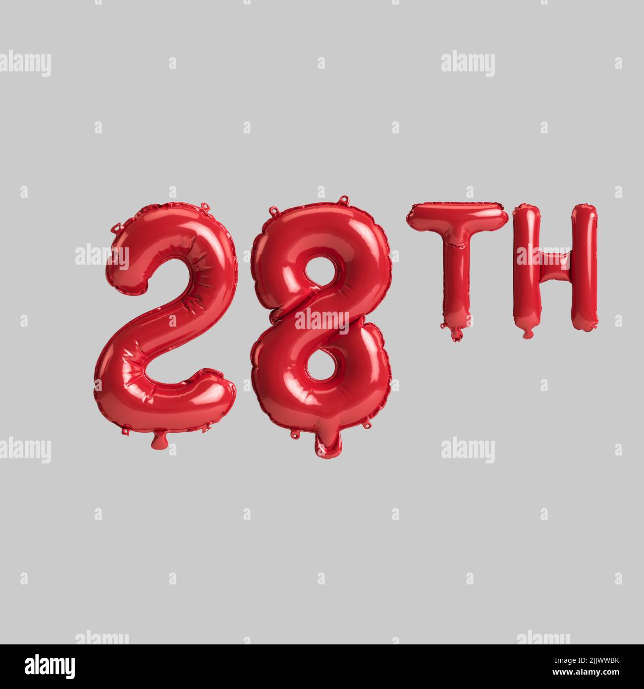 3d illustration of 28th red balloons isolated on white background Stock ...