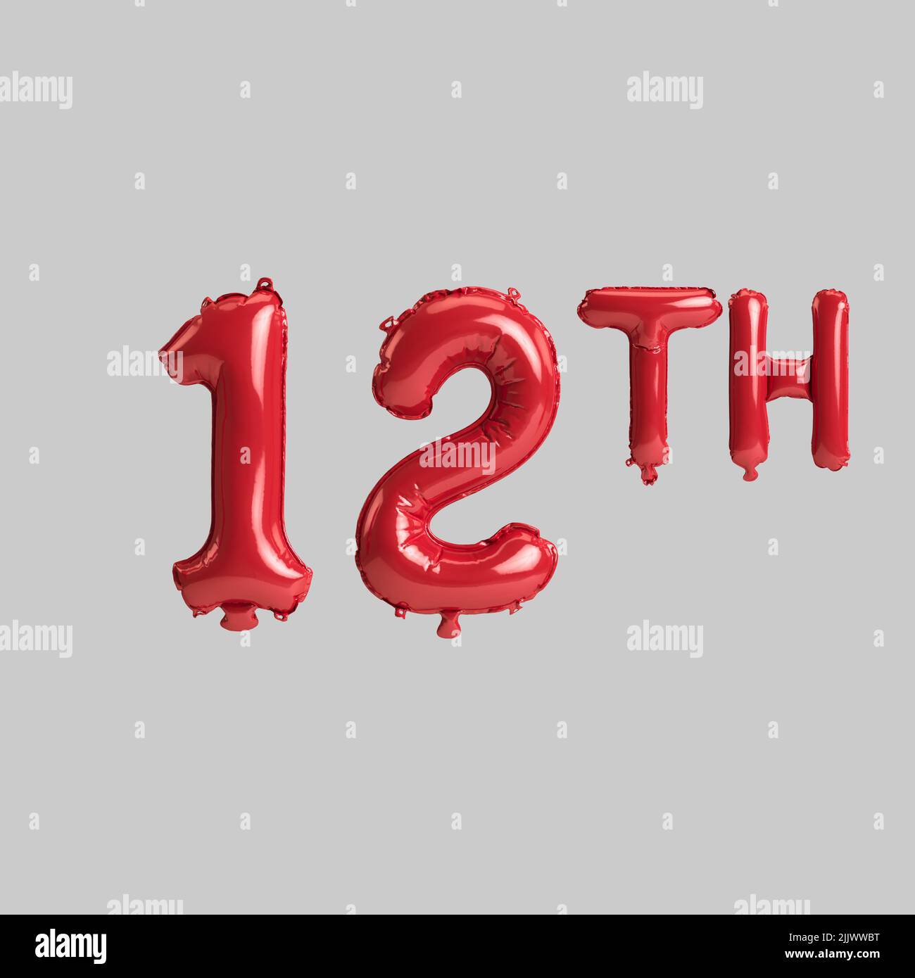 3d illustration of 12th red balloons isolated on white background Stock ...
