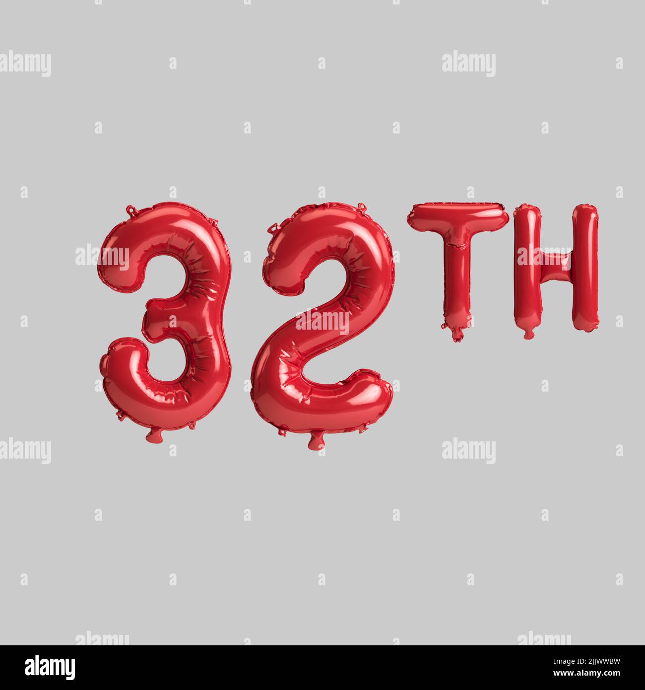 3d illustration of 32th red balloons isolated on white background Stock ...