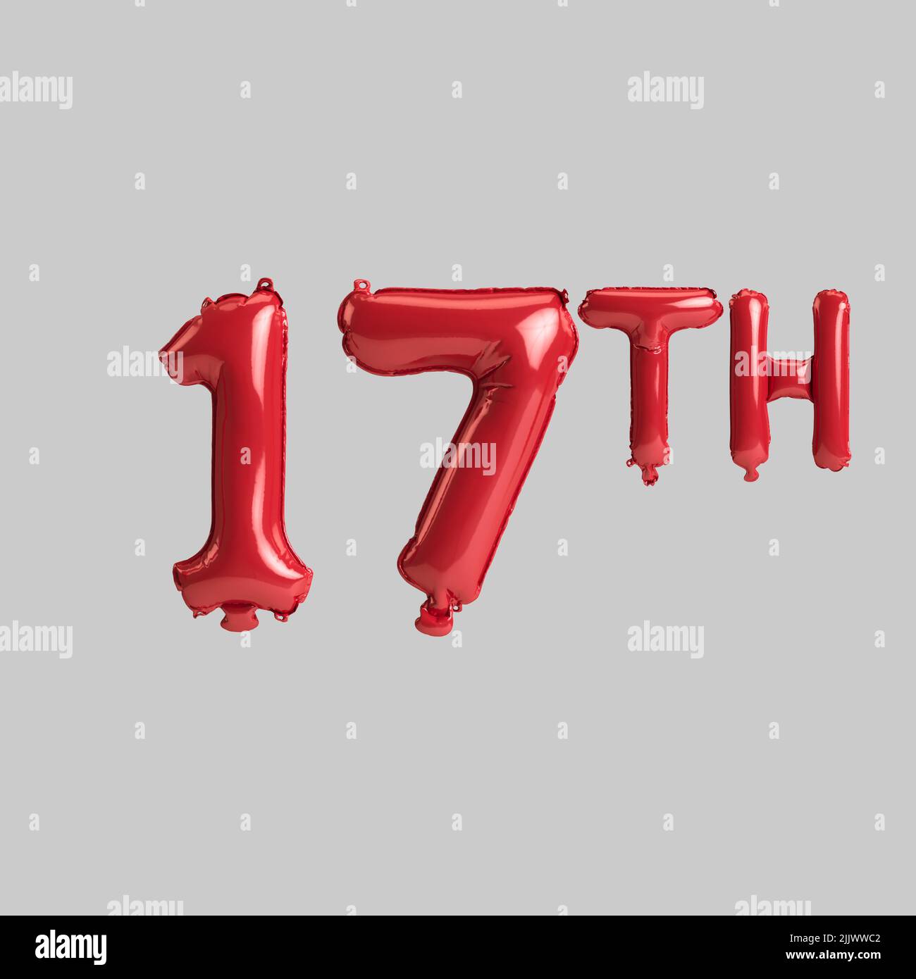 3d illustration of 17th red balloons isolated on white background Stock ...