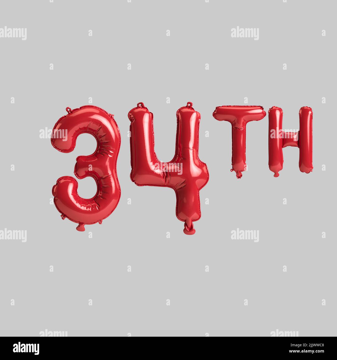 3d illustration of 34th red balloons isolated on white background Stock ...