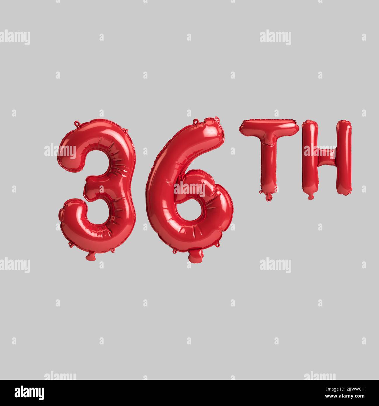 3d illustration of 36th red balloons isolated on white background Stock ...