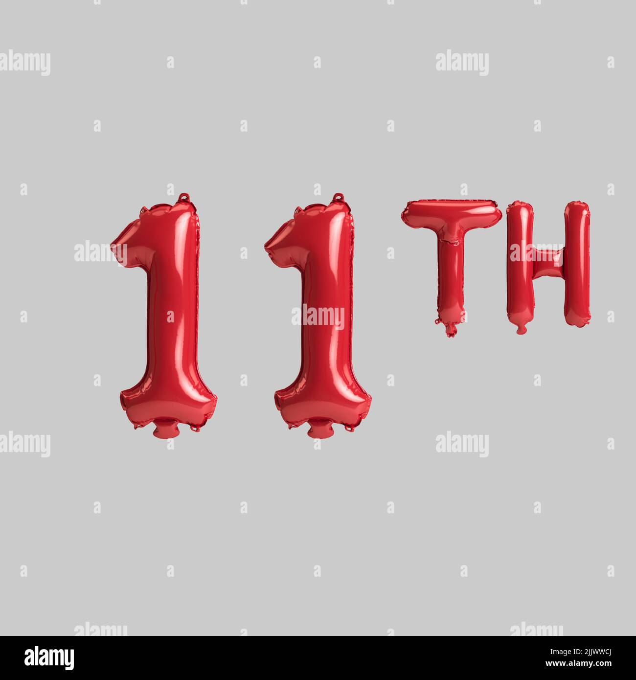 3d illustration of 11th red balloons isolated on white background Stock ...