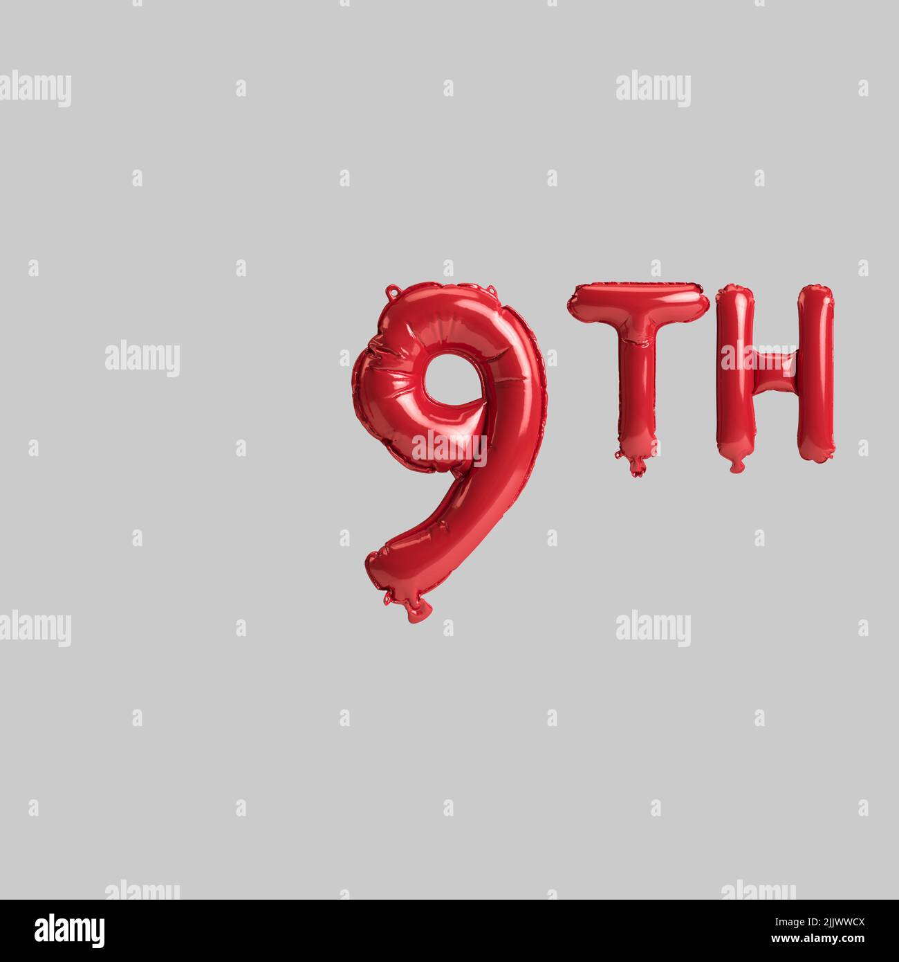 3d illustration of 9th red balloons isolated on white background Stock ...