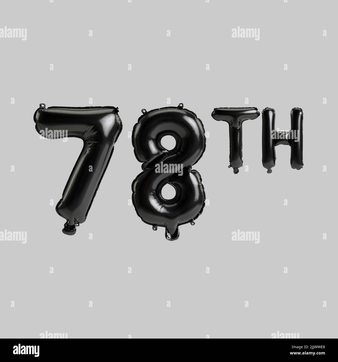 3d illustration of 78th black balloons isolated on white background ...