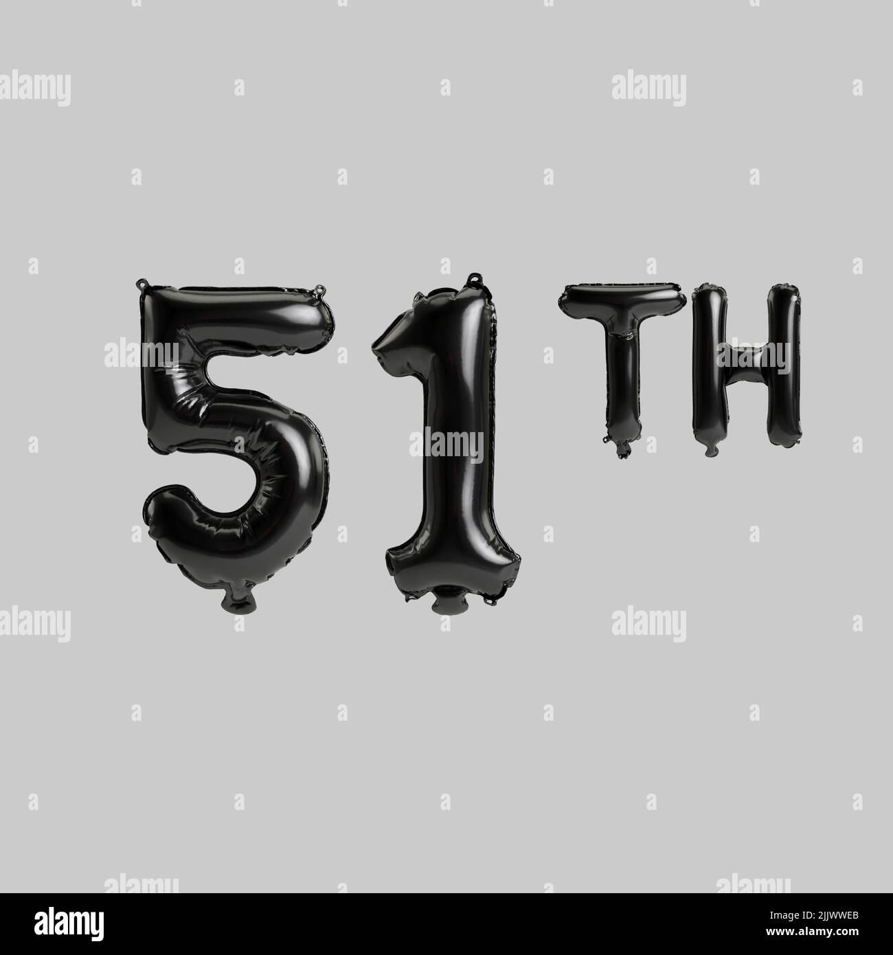3d illustration of 51th black balloons isolated on white background ...