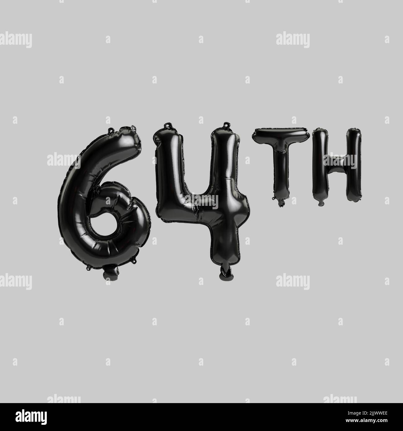 3d illustration of 64th black balloons isolated on white background ...