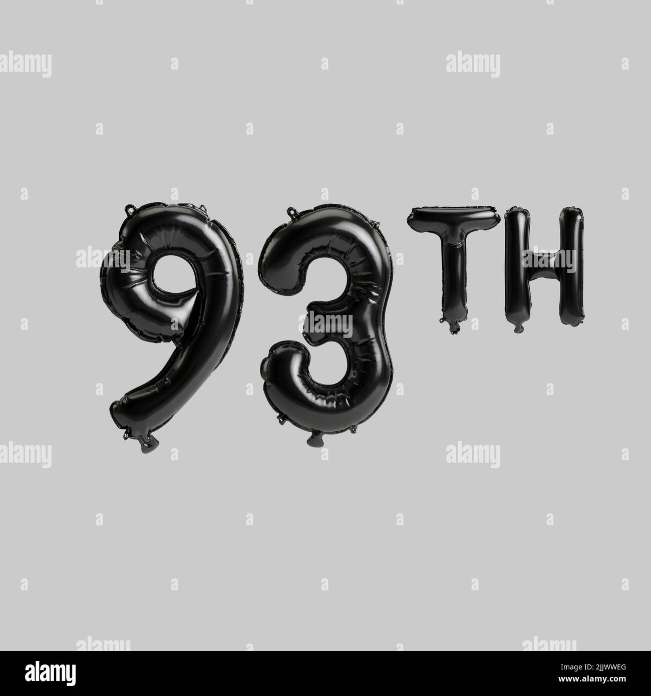 3d illustration of 93th black balloons isolated on white background ...