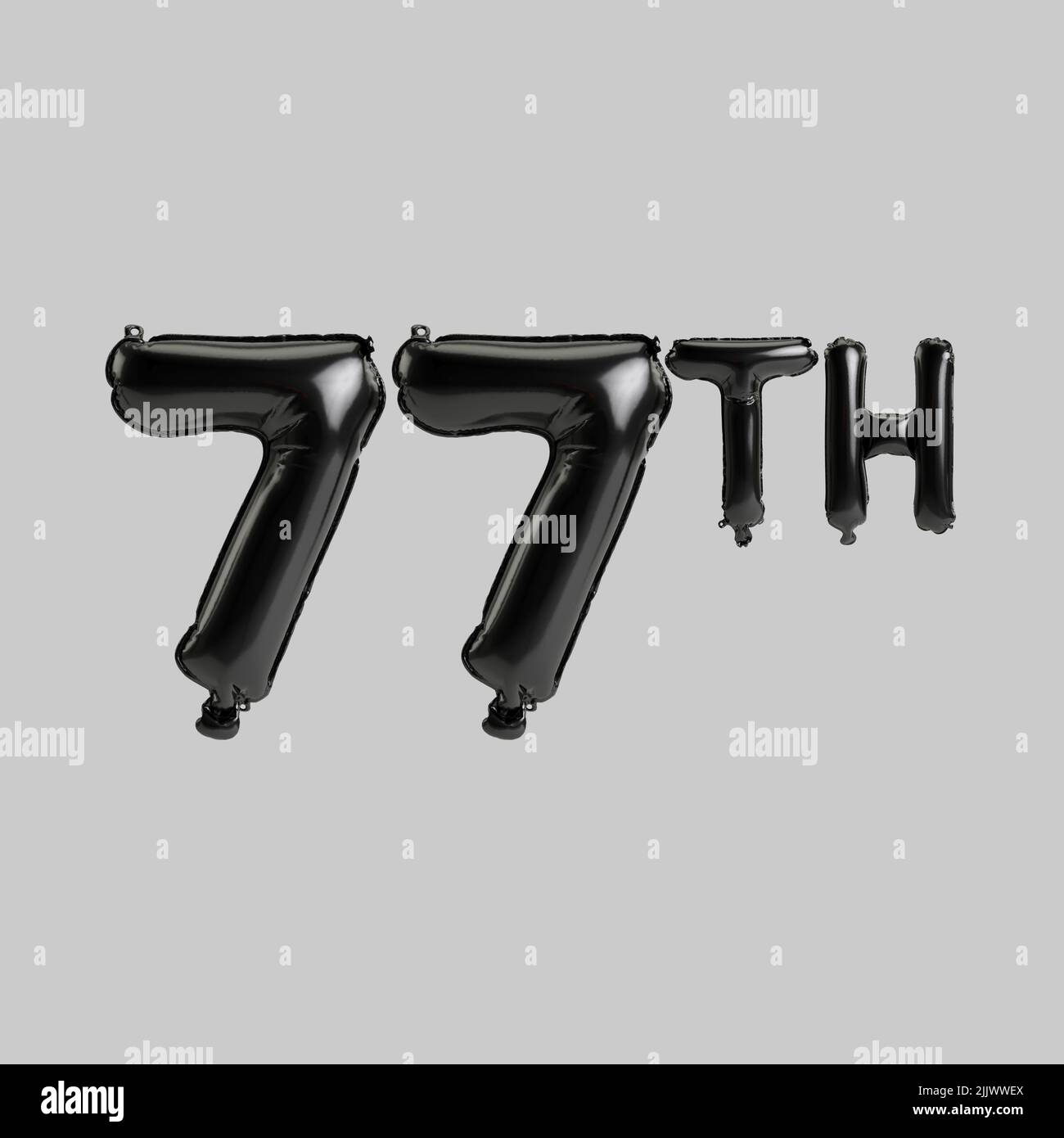 3d illustration of 77th black balloons isolated on white background ...