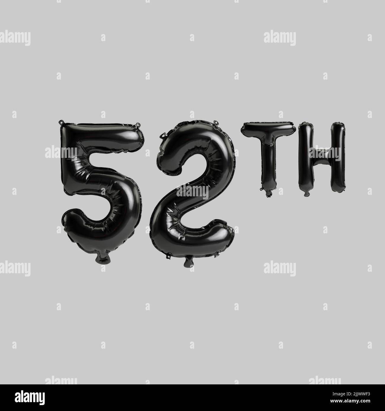 3d illustration of 52th black balloons isolated on white background ...