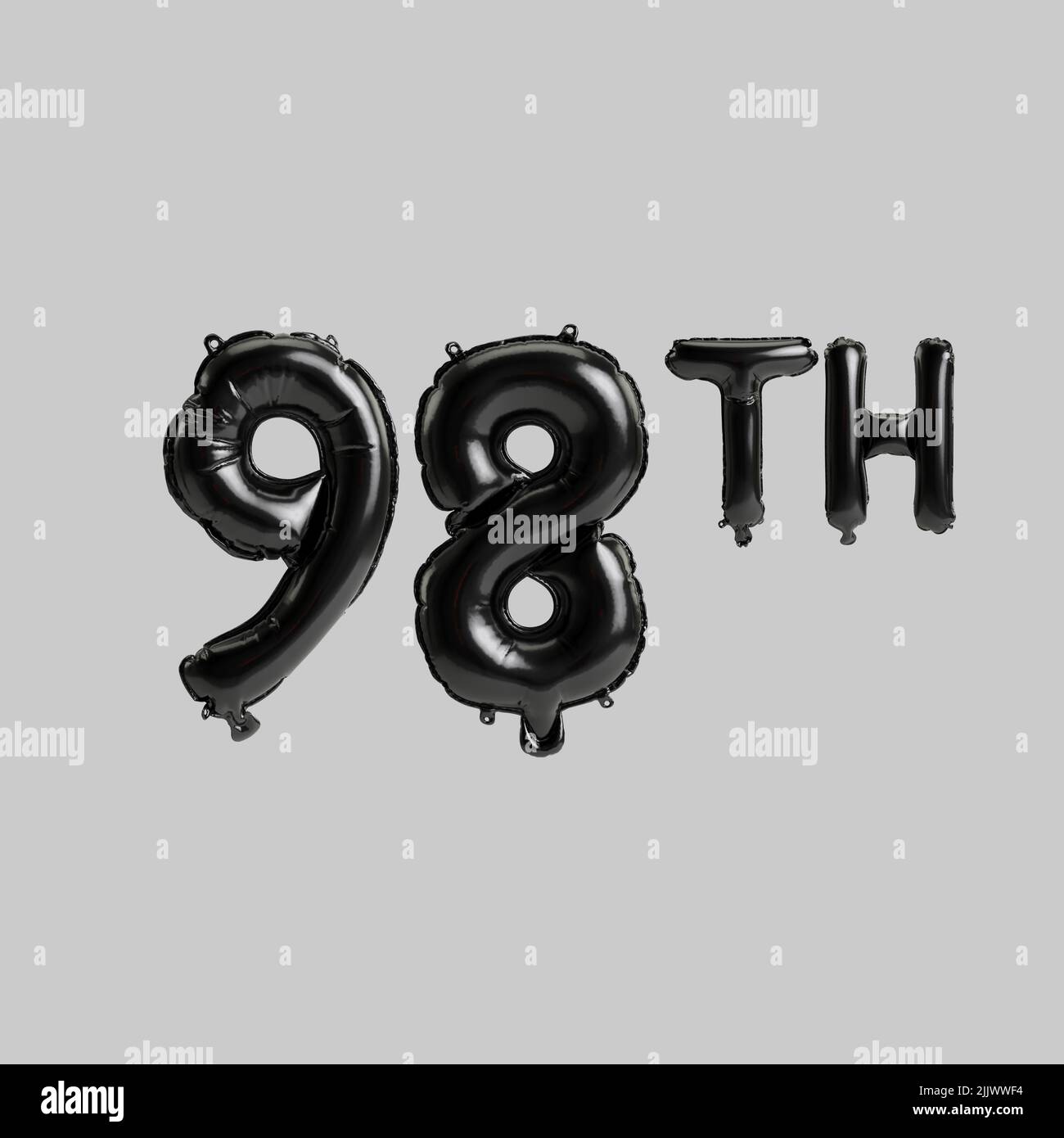 3d illustration of 98th black balloons isolated on white background ...