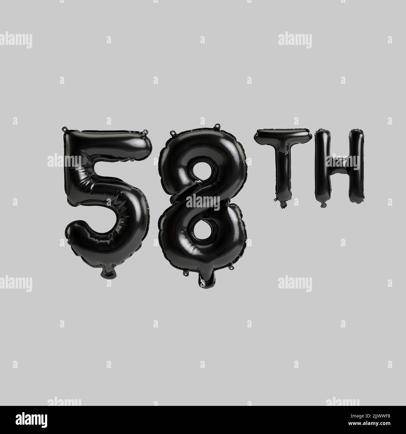 3d illustration of 58th black balloons isolated on white background ...