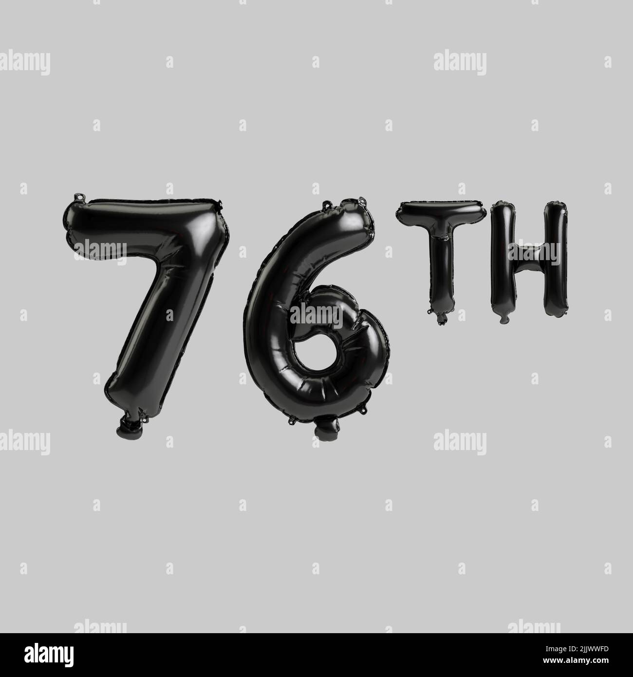 3d illustration of 76th black balloons isolated on white background ...