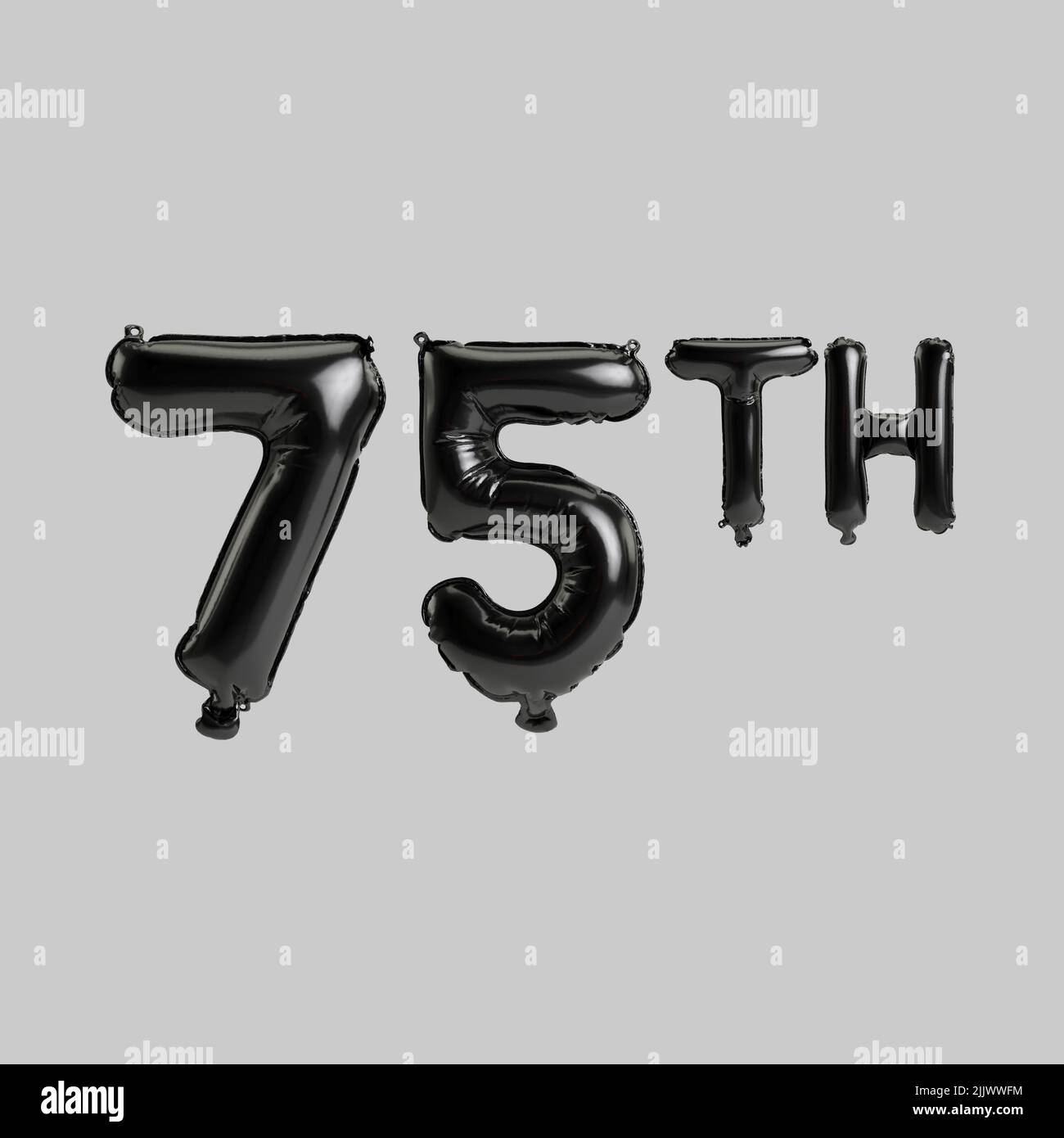 3d illustration of 75th black balloons isolated on white background ...