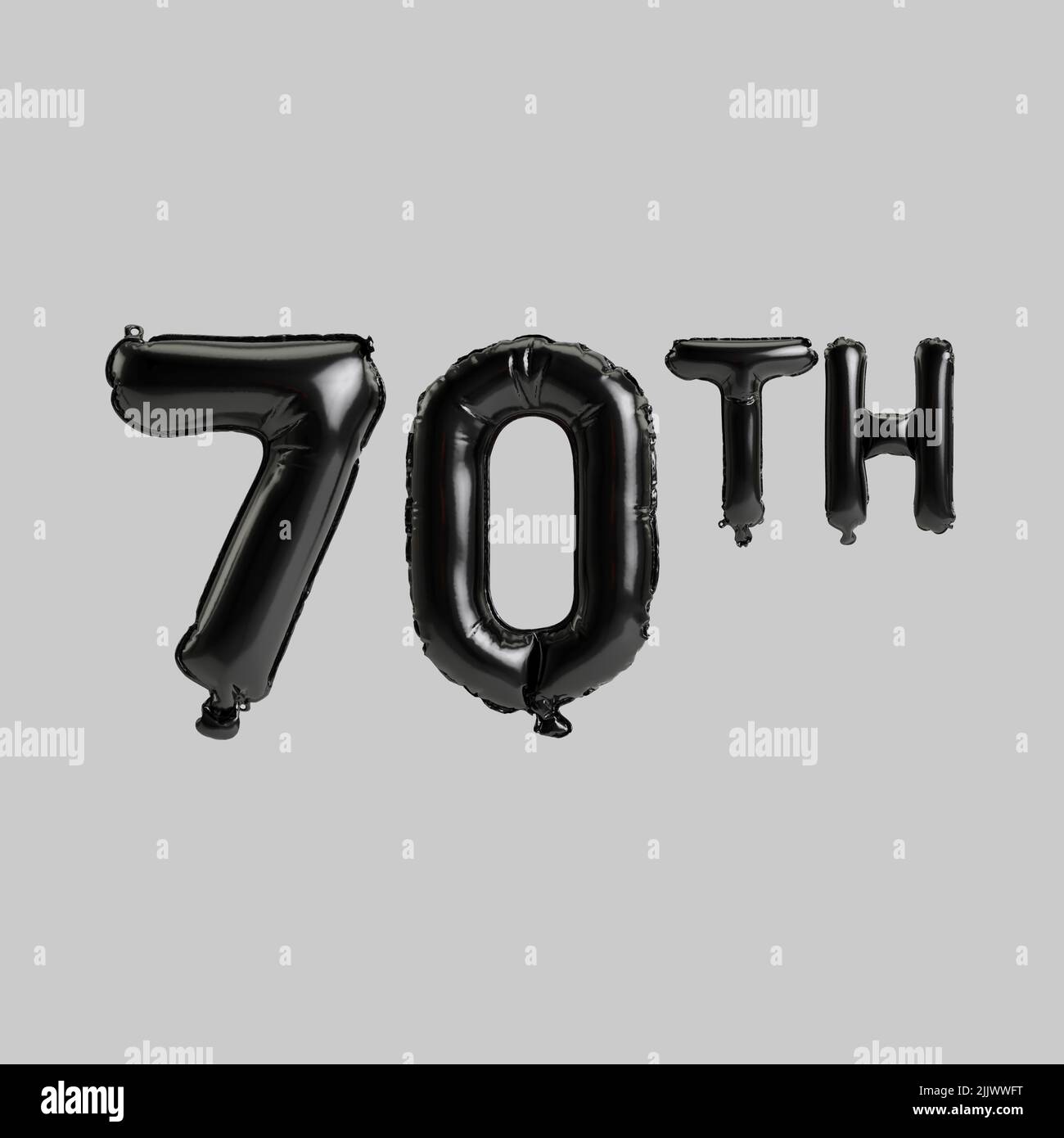 3d illustration of 70th black balloons isolated on white background ...