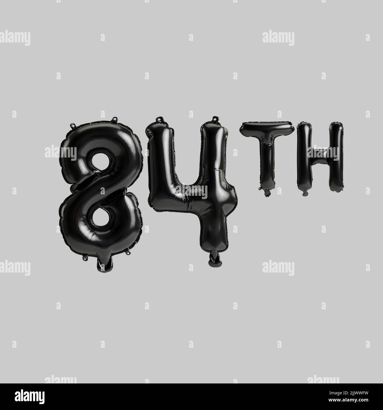 3d illustration of 84th black balloons isolated on white background ...