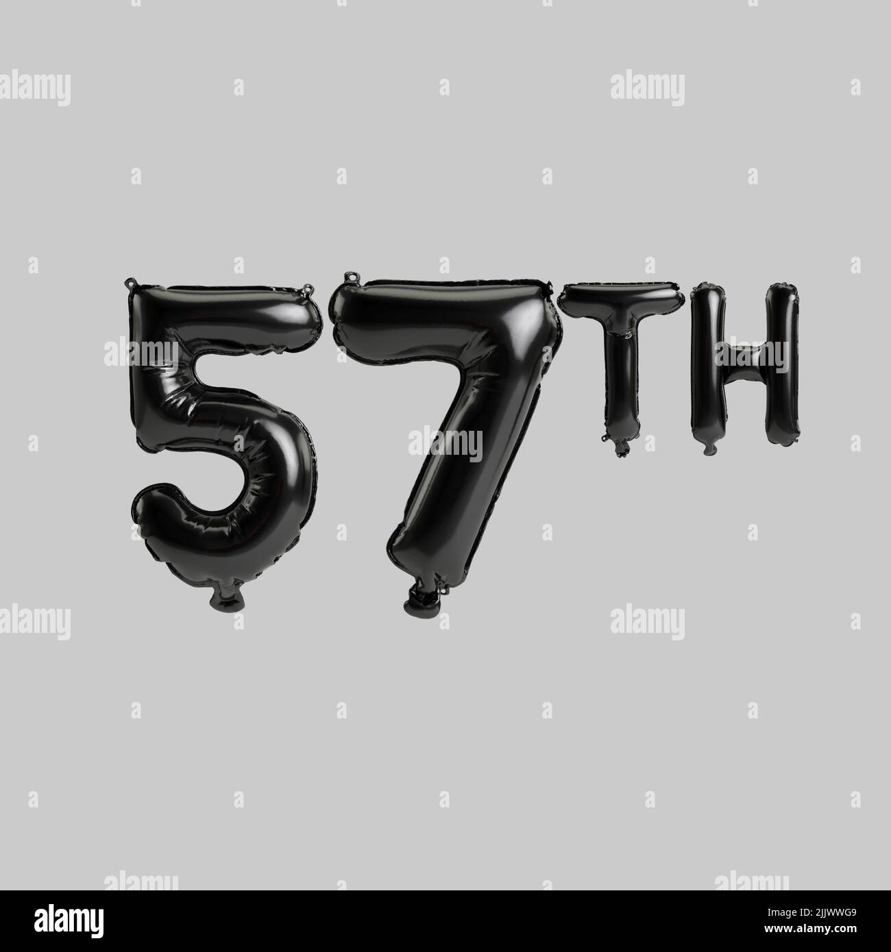 3d illustration of 57th black balloons isolated on white background ...