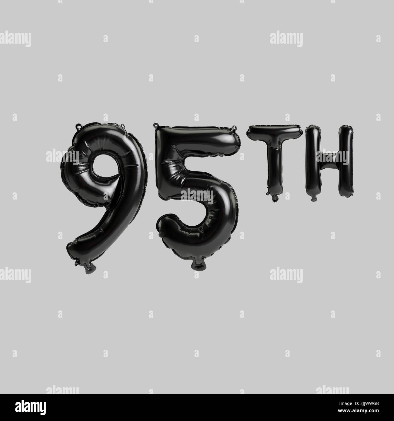 3d illustration of 95th black balloons isolated on white background ...