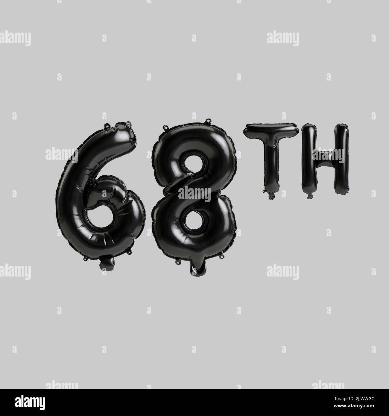 3d illustration of 68th black balloons isolated on white background ...