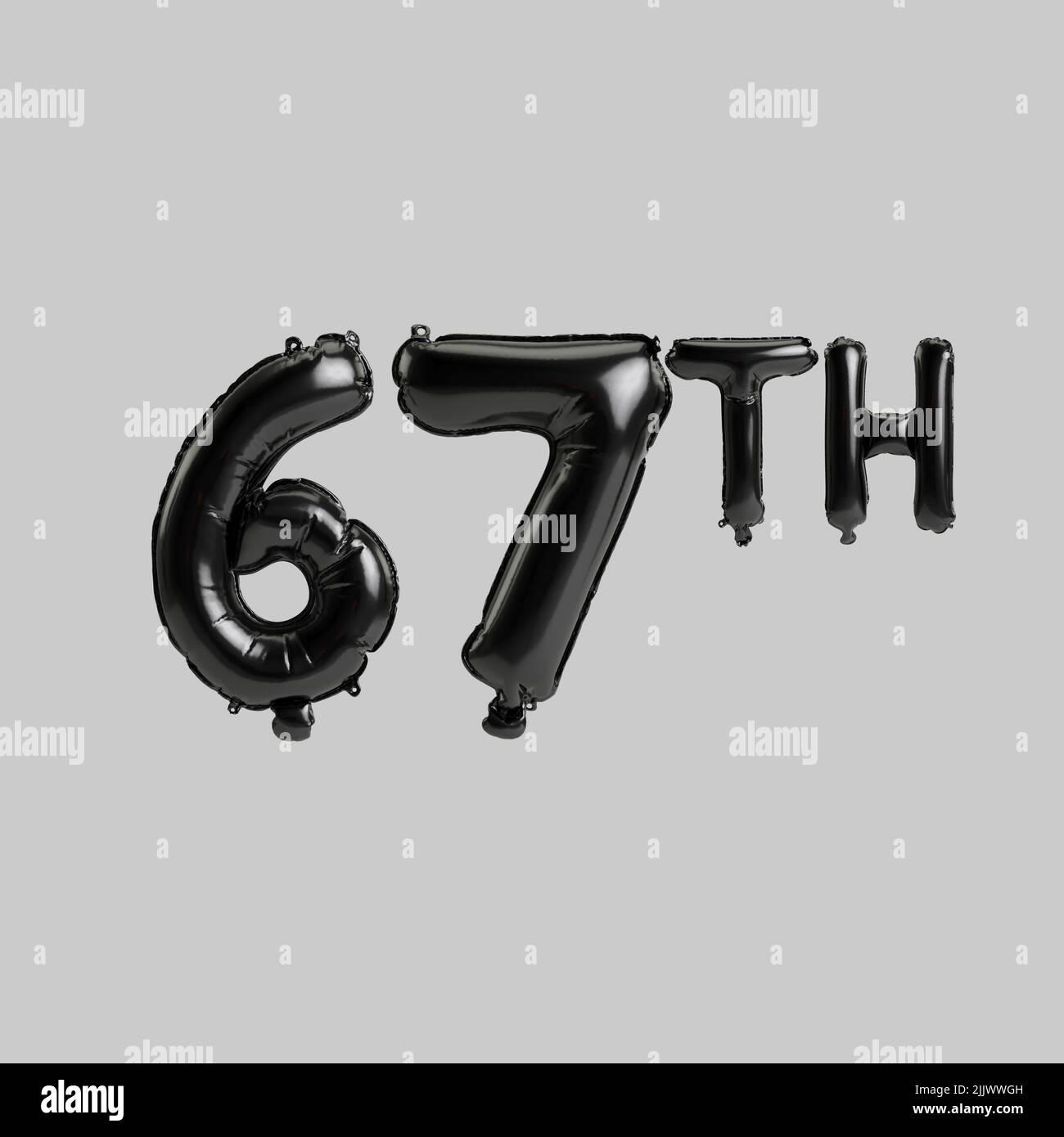 3d illustration of 67th black balloons isolated on white background ...