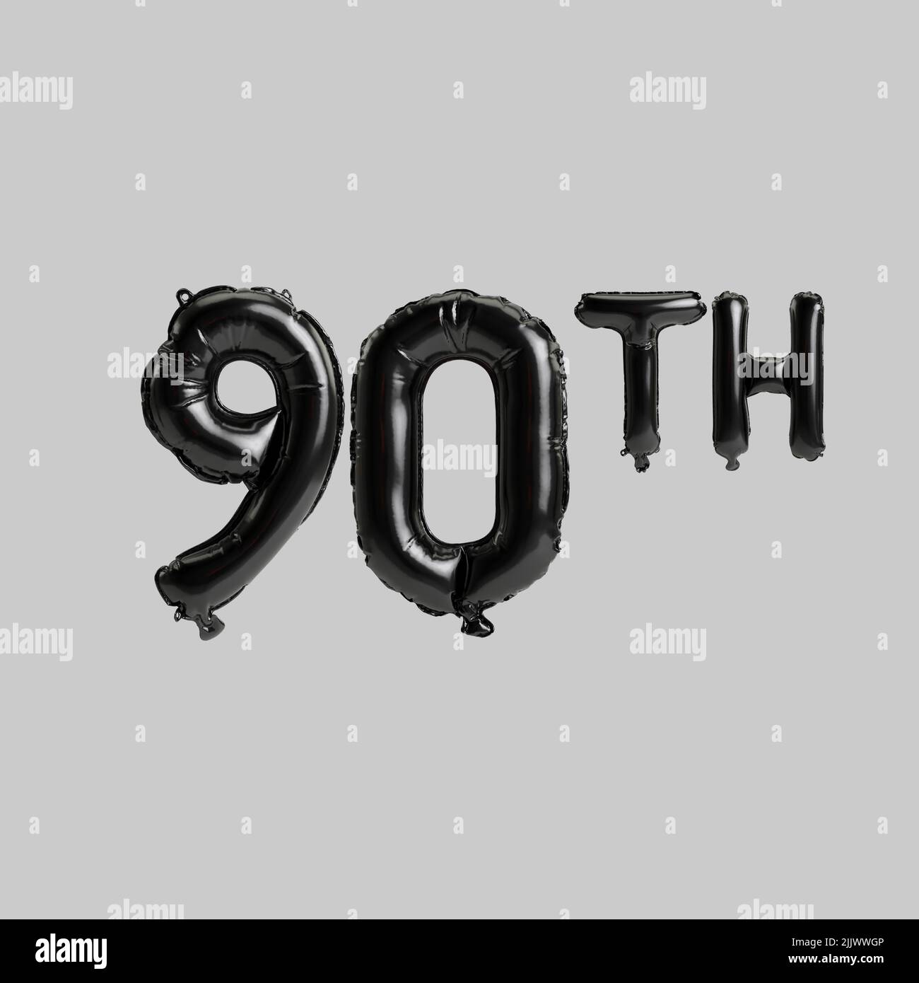 3d illustration of 90th black balloons isolated on white background ...