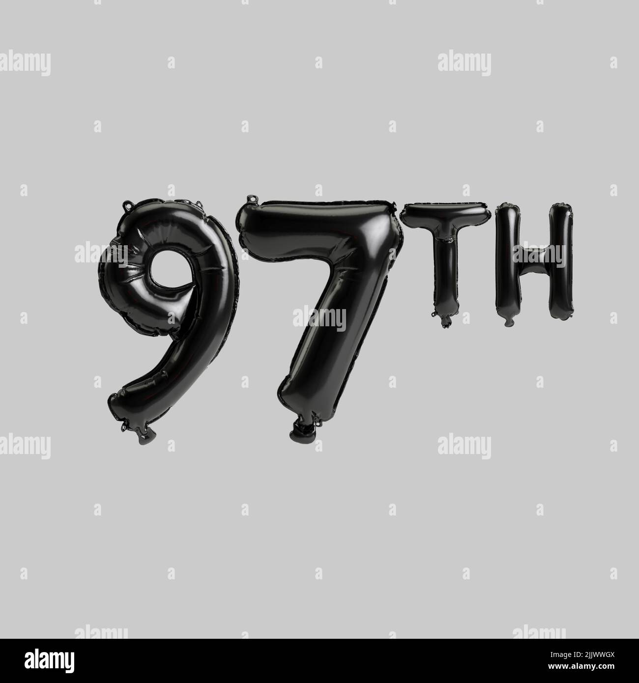 3d illustration of 97th black balloons isolated on white background ...