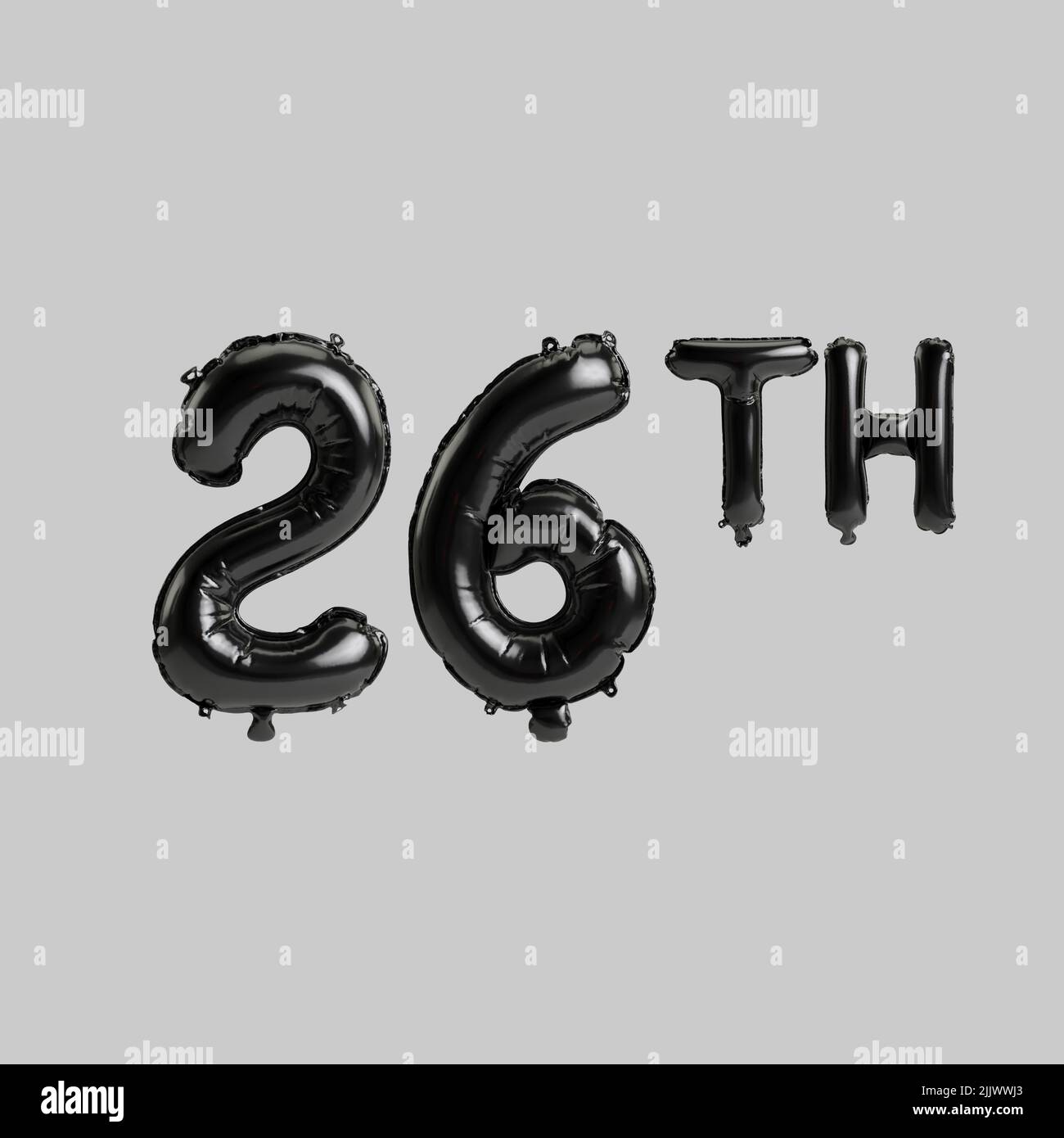 3d illustration of 26th black balloons isolated on white background ...