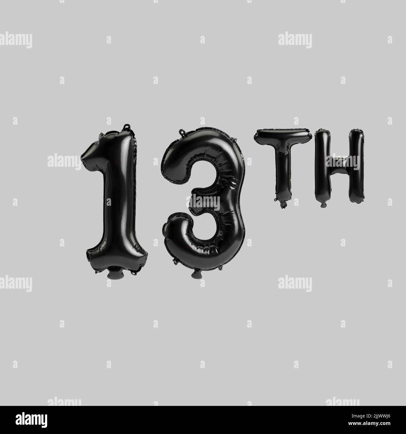 3d illustration of 13th black balloons isolated on white background ...