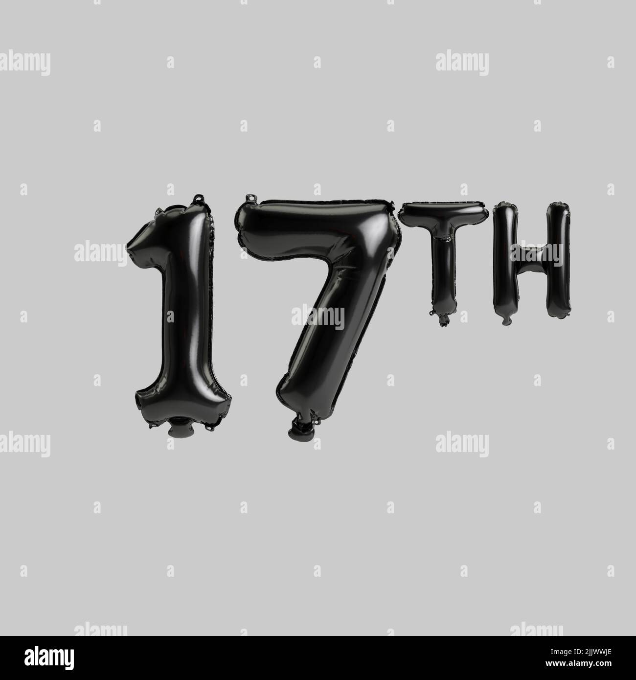 3d illustration of 17th black balloons isolated on white background ...