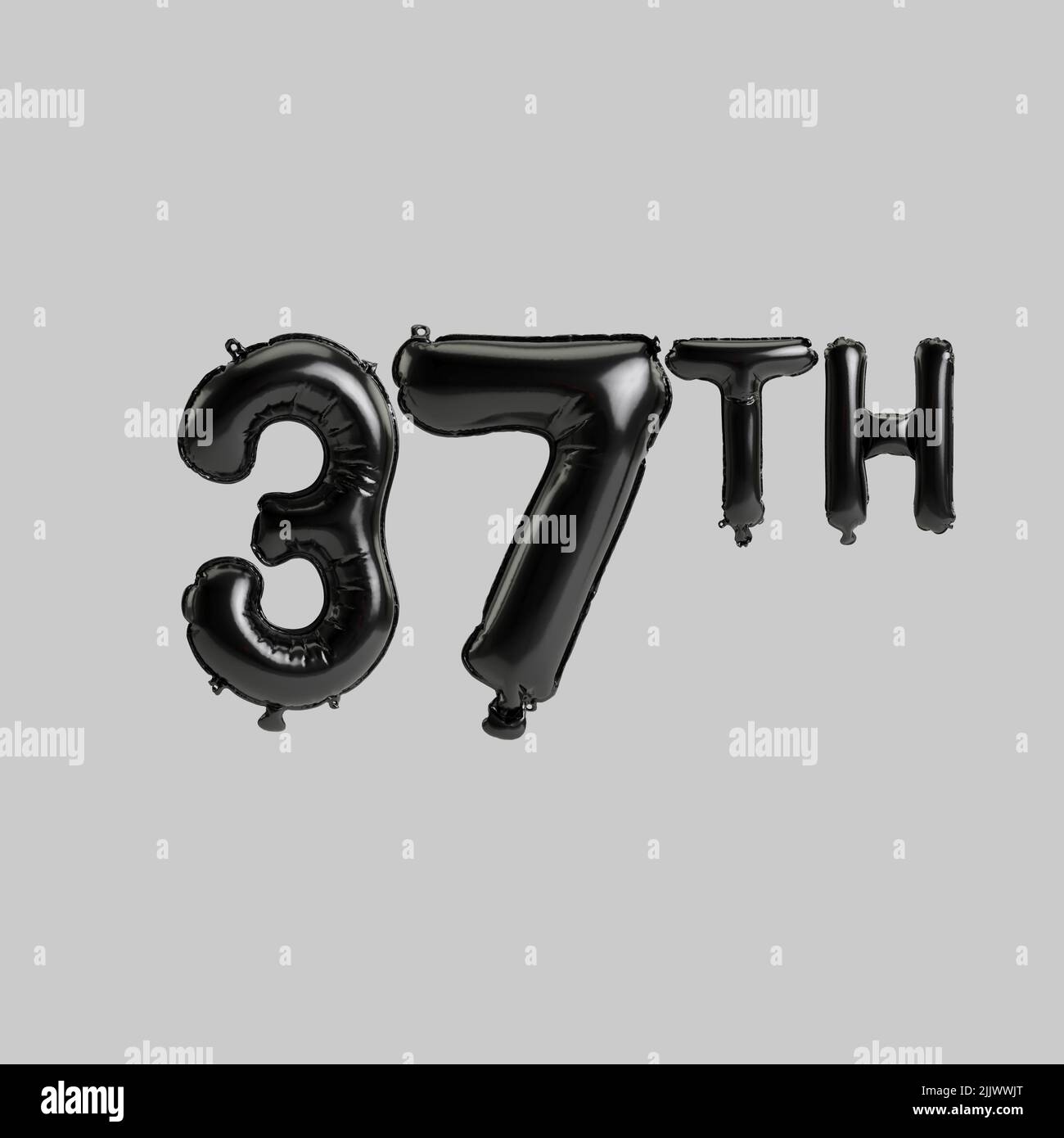 3d illustration of 37th black balloons isolated on white background ...