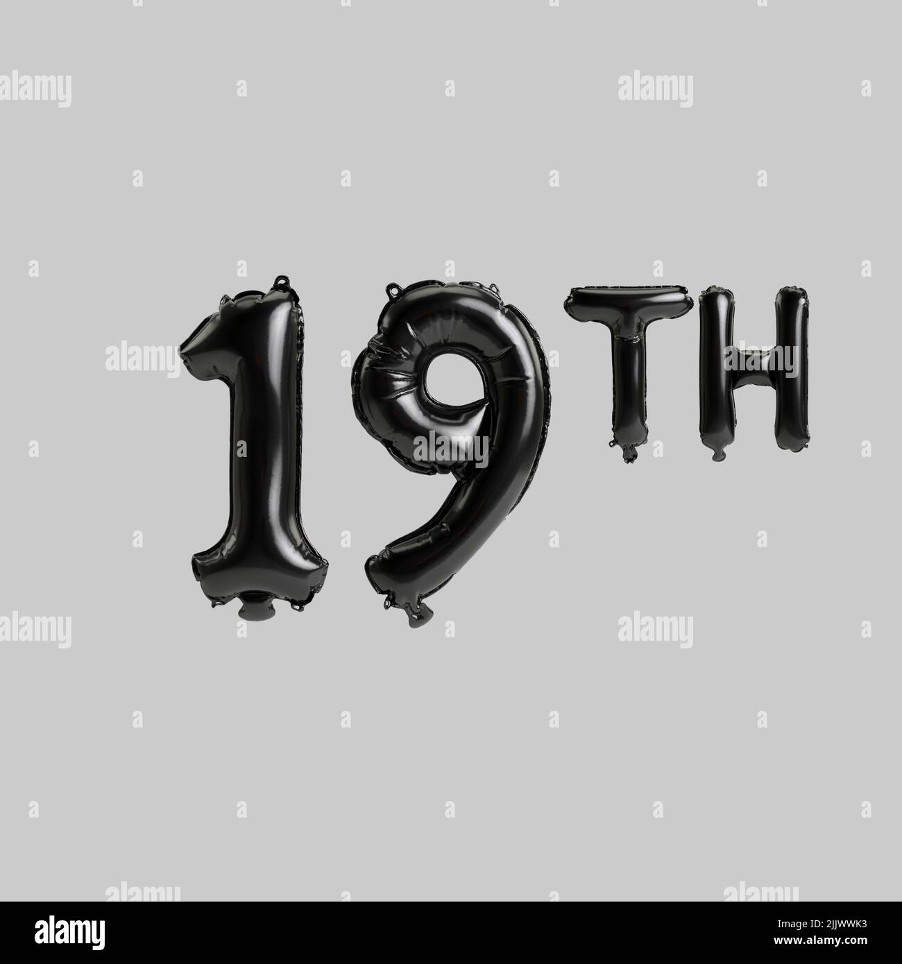 3d illustration of 19th black balloons isolated on white background ...