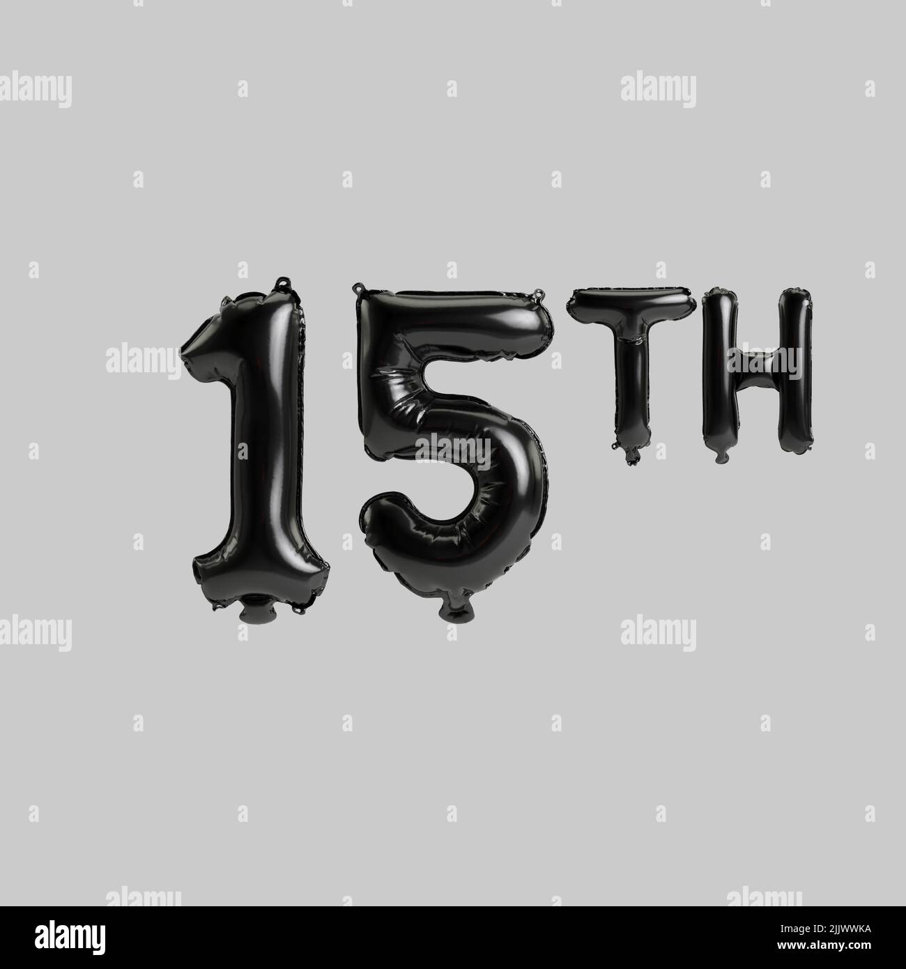 3d illustration of 15th black balloons isolated on white background ...