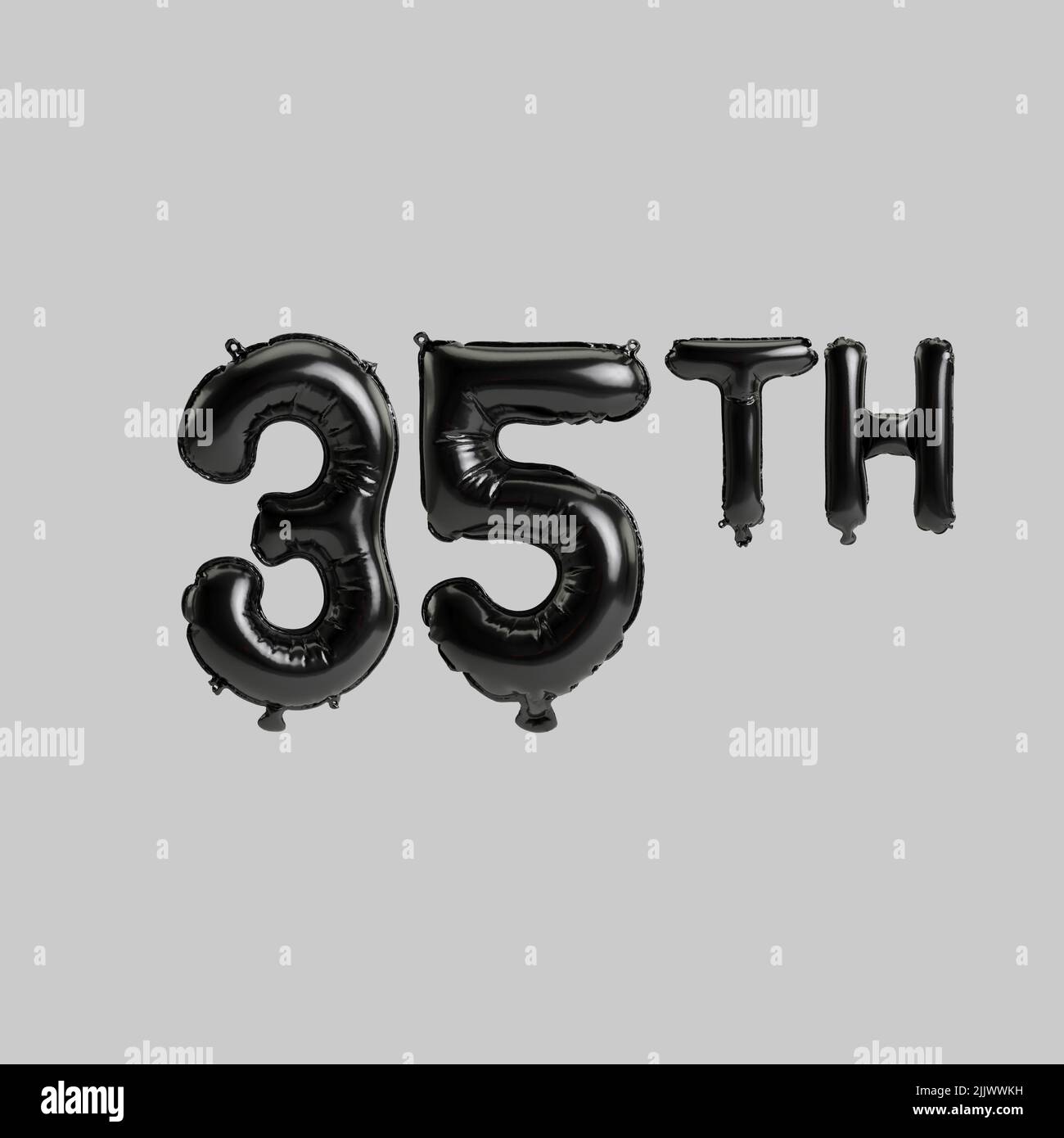 3d illustration of 35th black balloons isolated on white background ...