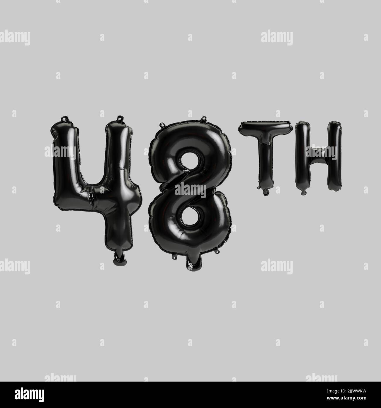 3d illustration of 48th black balloons isolated on white background ...
