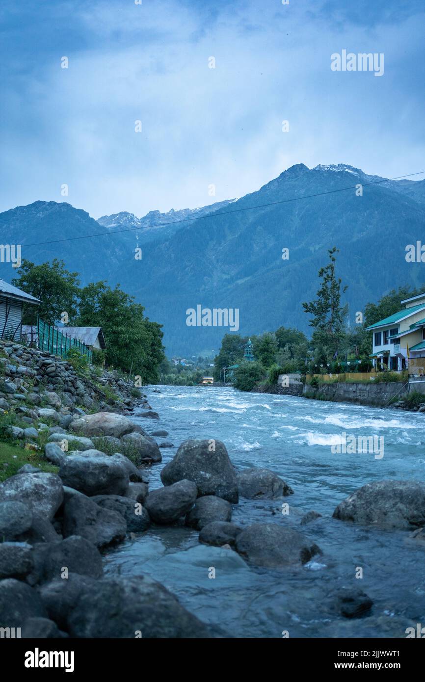 View of Lidder river valley in Pahalgam, Jammu and Kashmir, India Stock ...