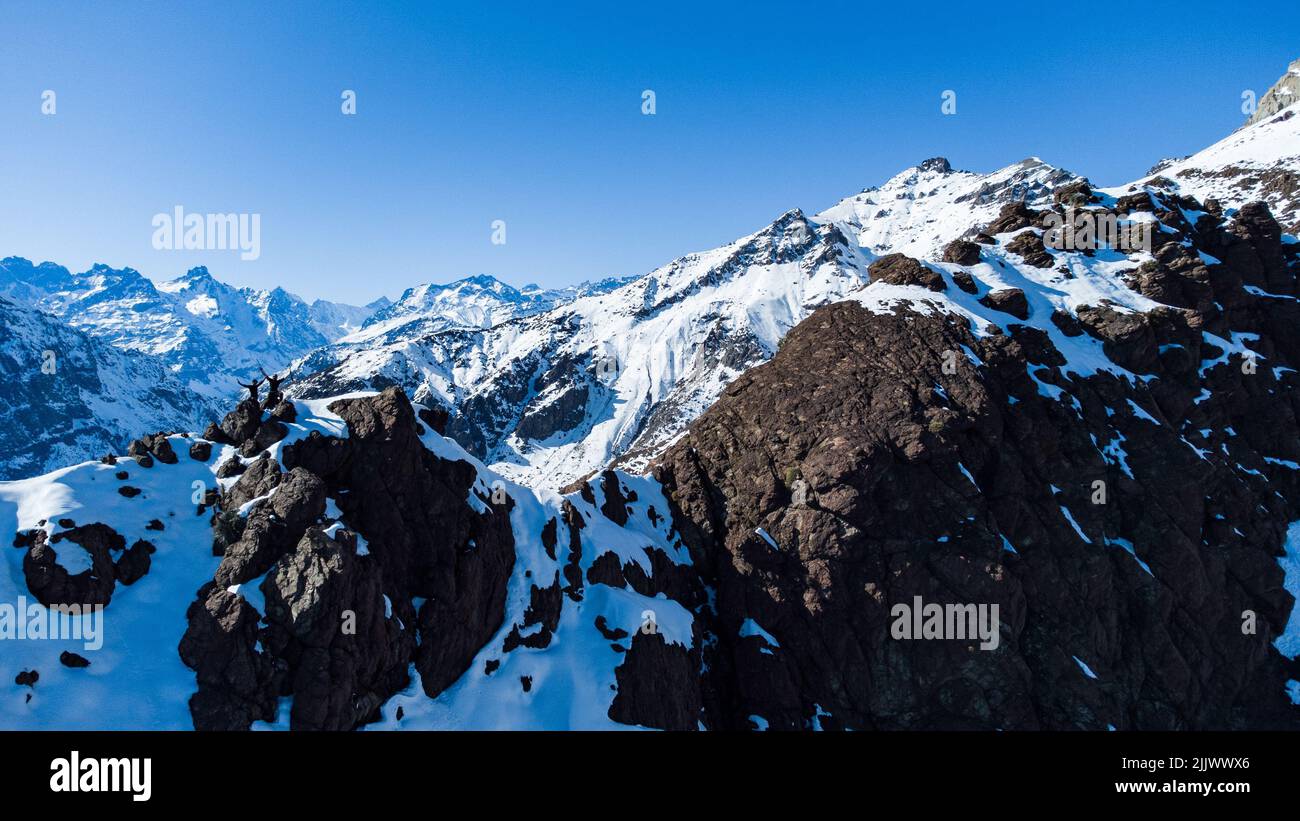 Aerial photos taken in the chilean Andes. Winter ascent of the "Cerro ...