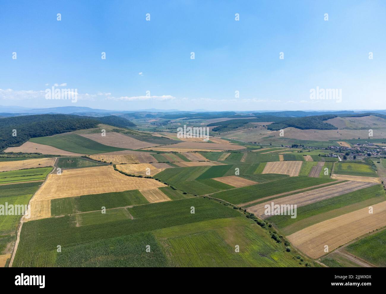 an aerial view of cultivated land, agriculture, land, crop Stock Photo ...