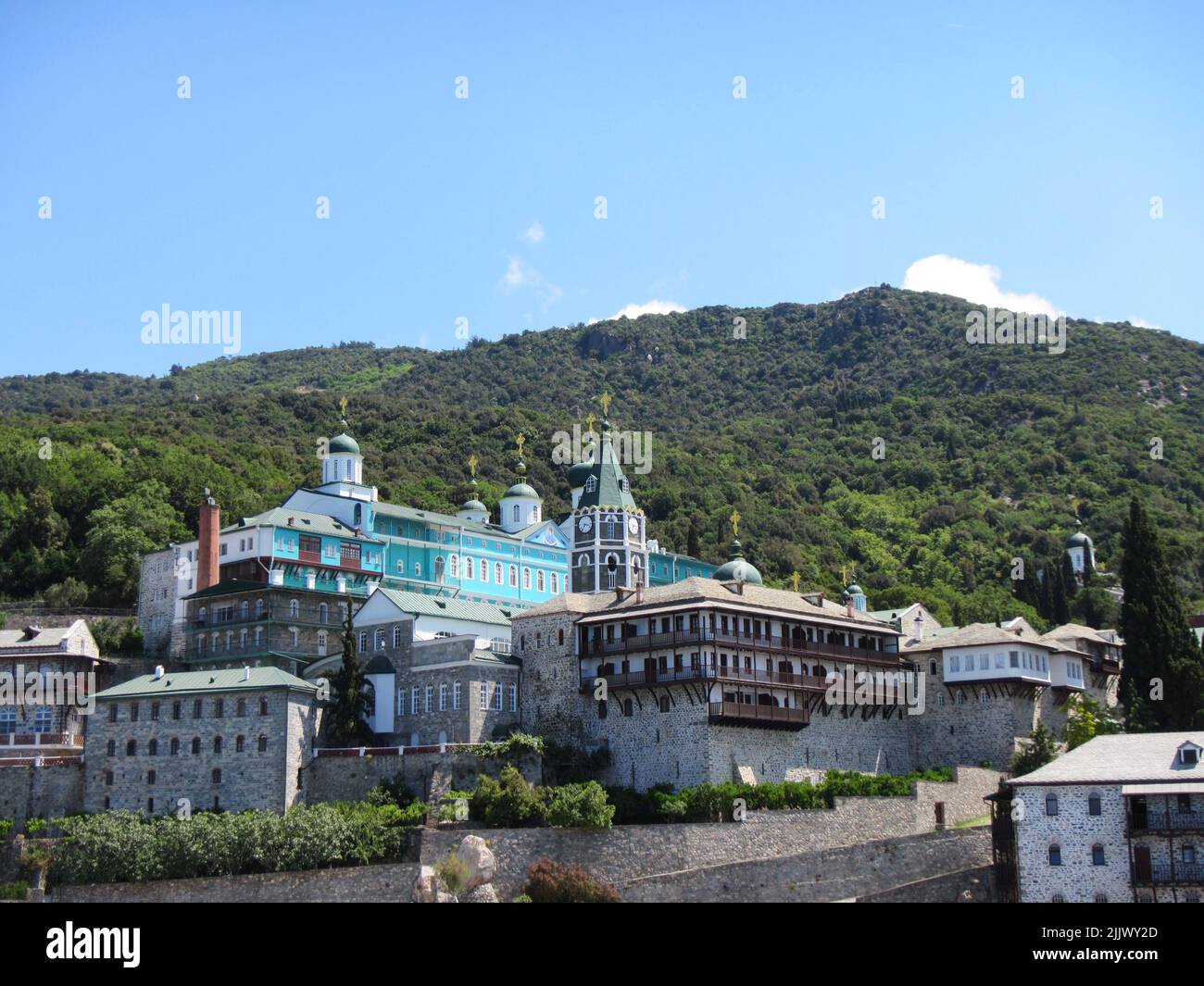 The Panteleimon Russian orthodox monastery on mount Athos, Greece Stock ...