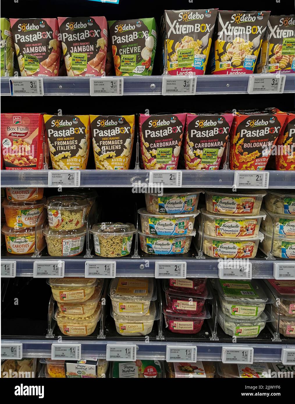 France, Paris, Cartons of instant pasta italian style. Photo © Fabio ...