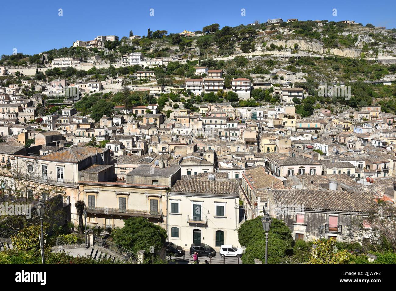 Beautiful view of residential area of Modica, Sicily in Italy, with old ...