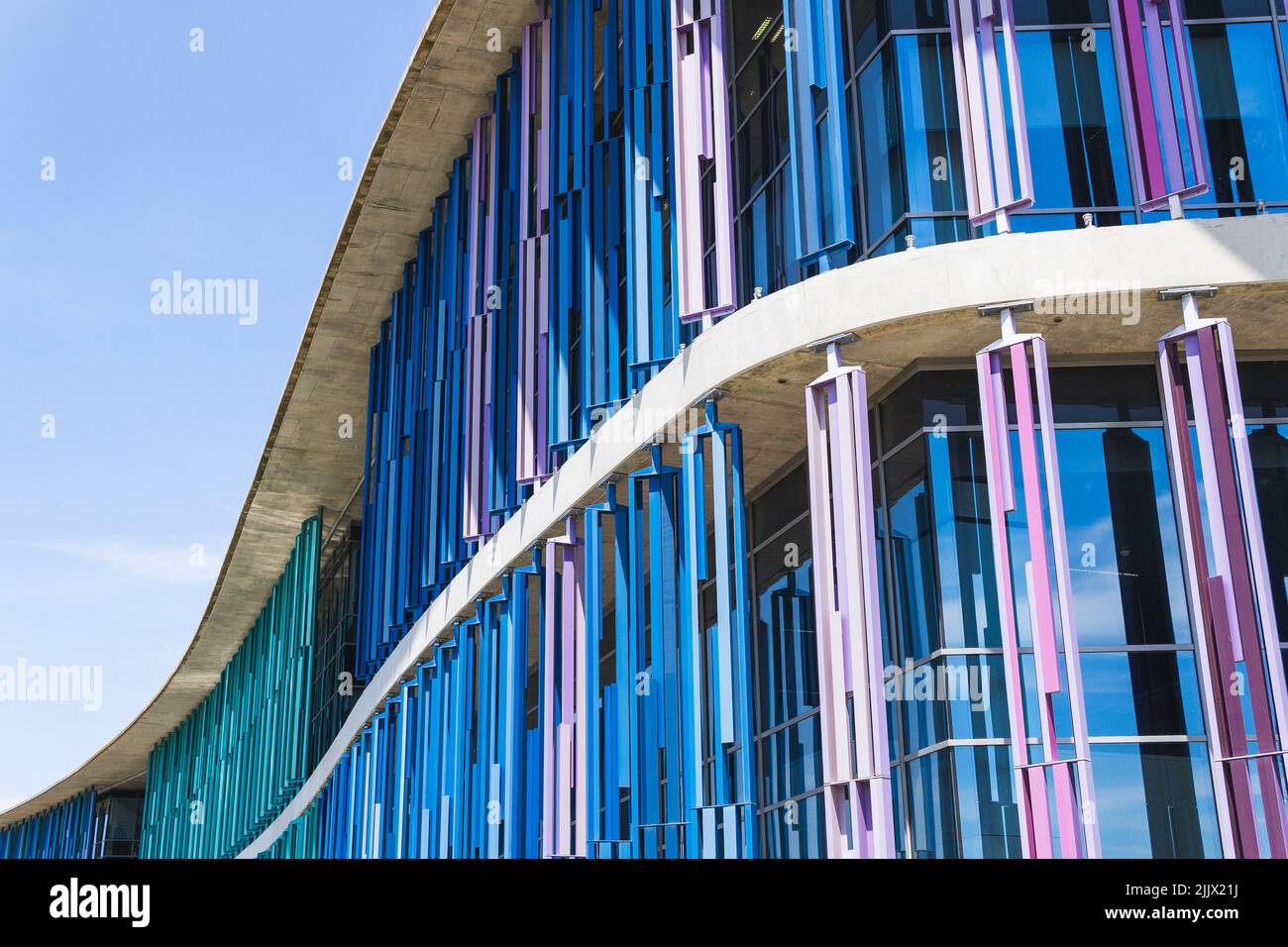 Exterior of contemporary building with decorative elements and unusual ...